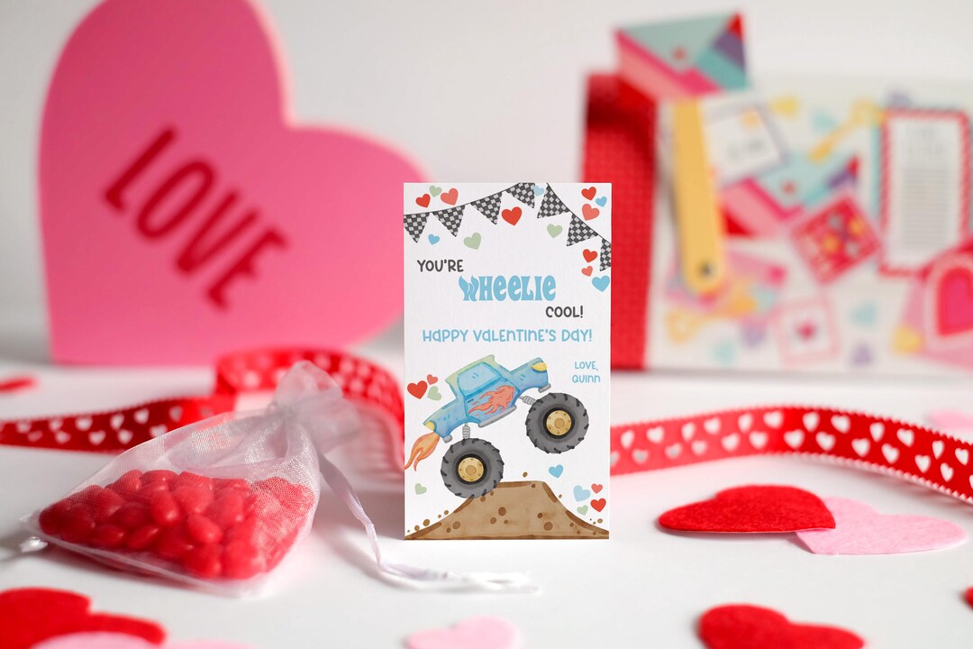 Monster Truck Valentines Printable Card Blue Monster Truck Editable ...