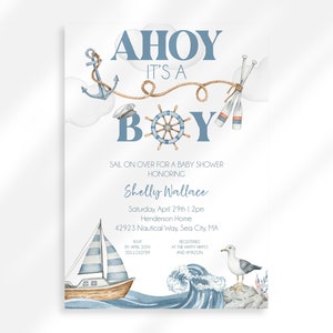 Editable Ahoy Its A Boy Baby Shower Invitation Nautical Theme Baby ...