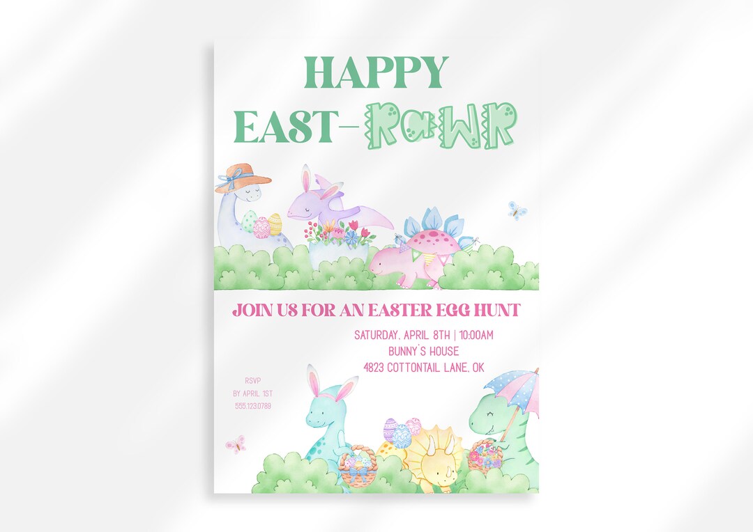 Editable Dinosaur Easter Printable Easter Egg Hunt Party Dinosaur ...