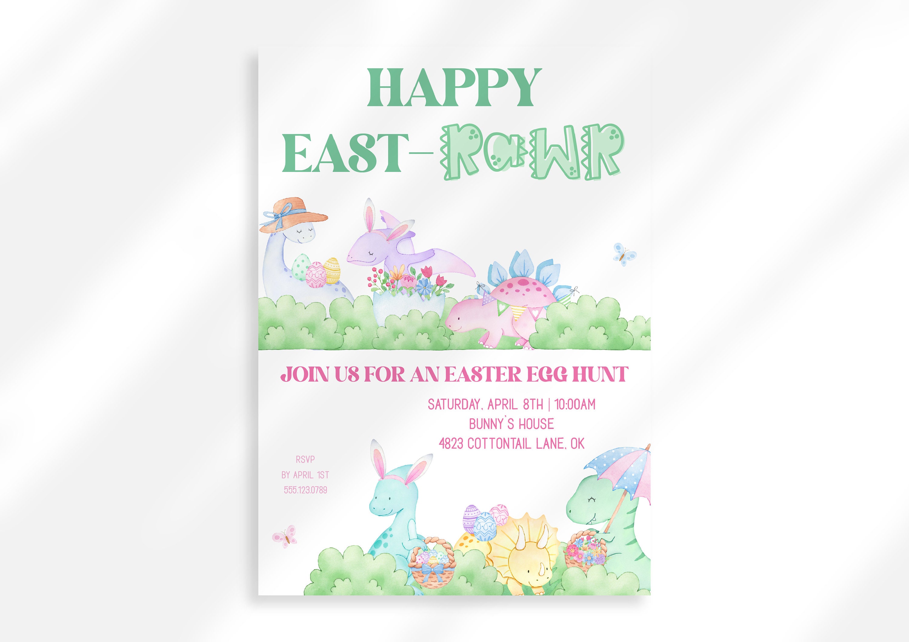 Editable Dinosaur Easter Printable Easter Egg Hunt Party Dinosaur ...
