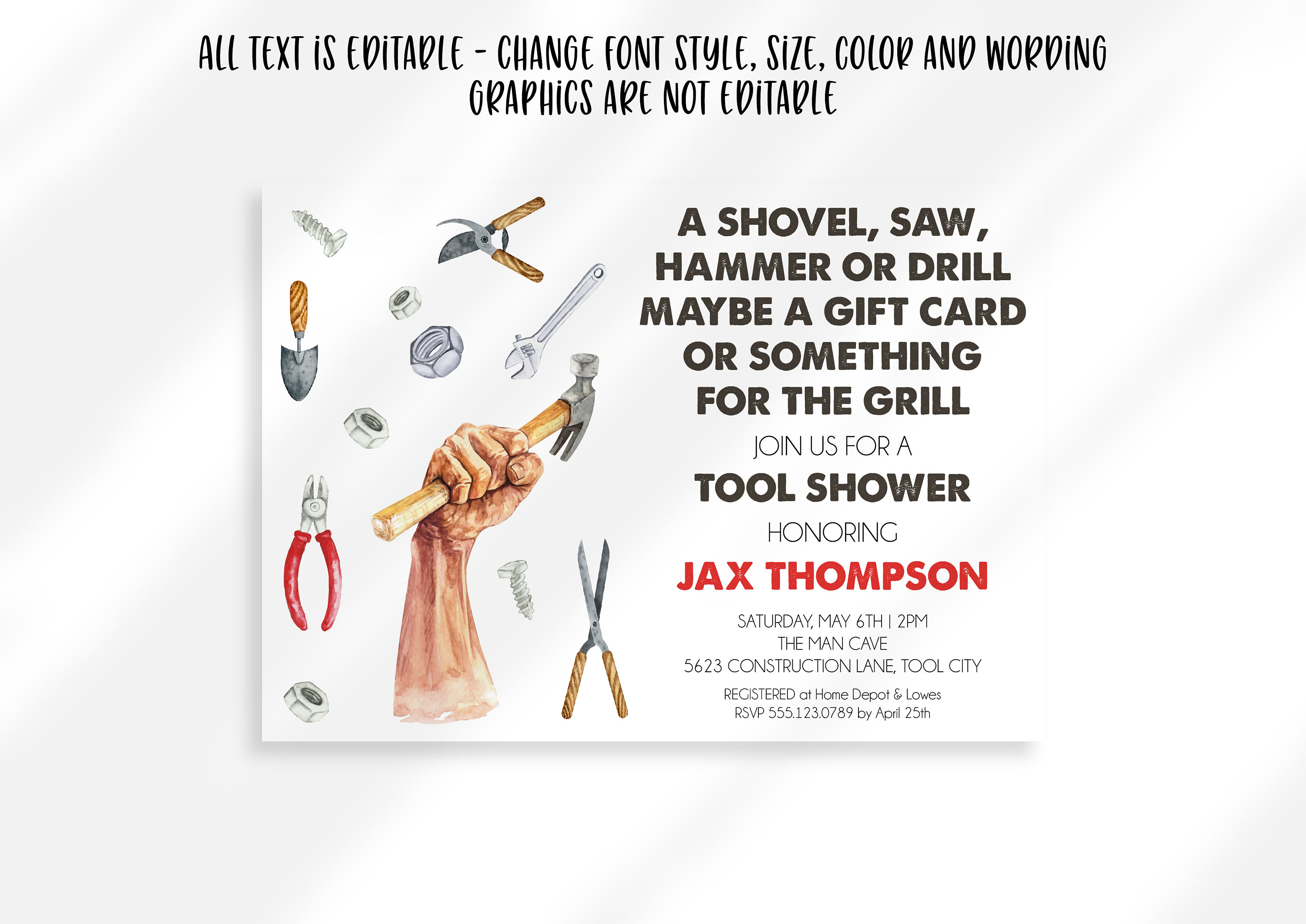 Editable Man Tool Shower Invitation | Groom Shower Invitation | Man ...