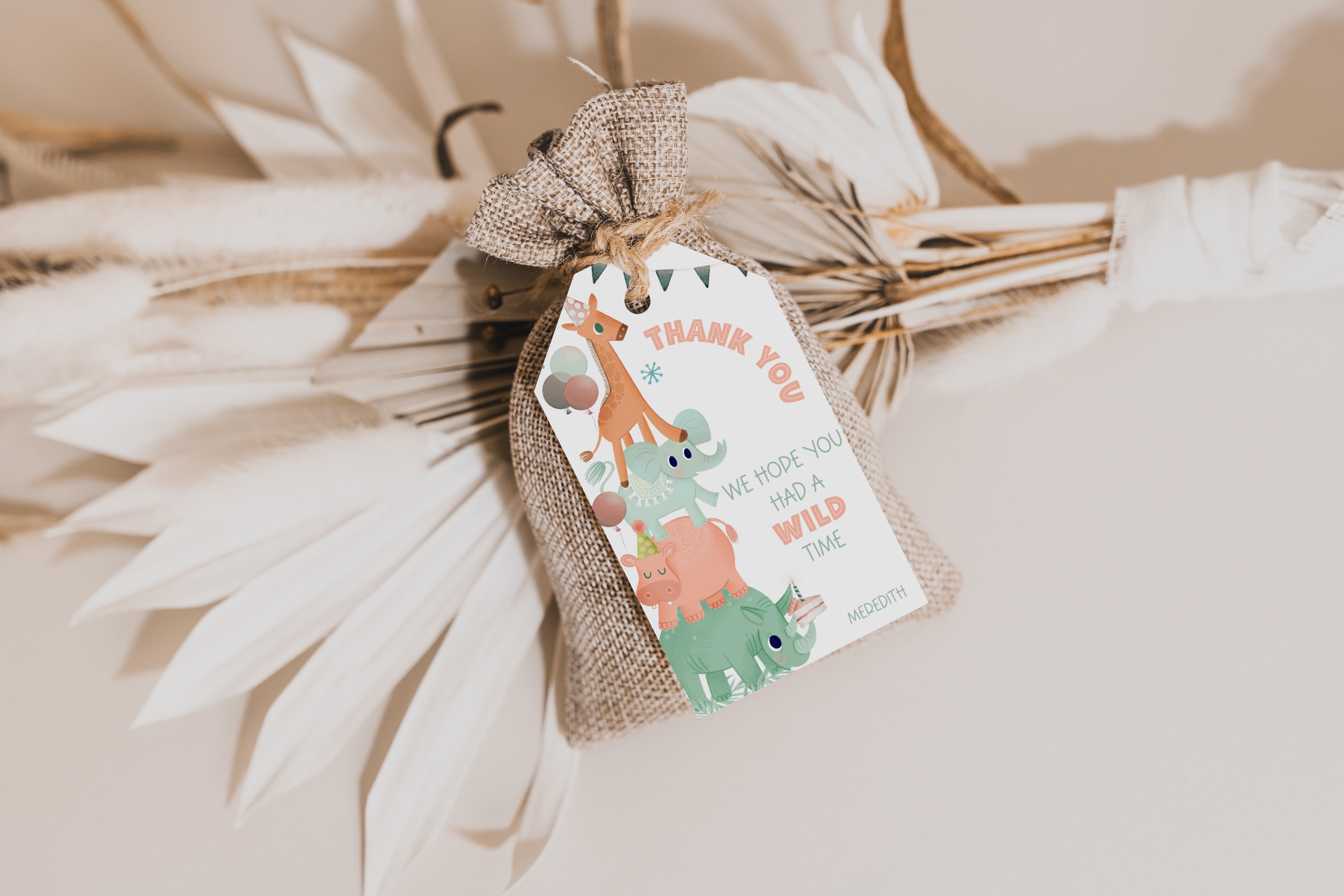 Editable Animal Birthday Thank You Tag Party Animals Favor Tags Wild ...