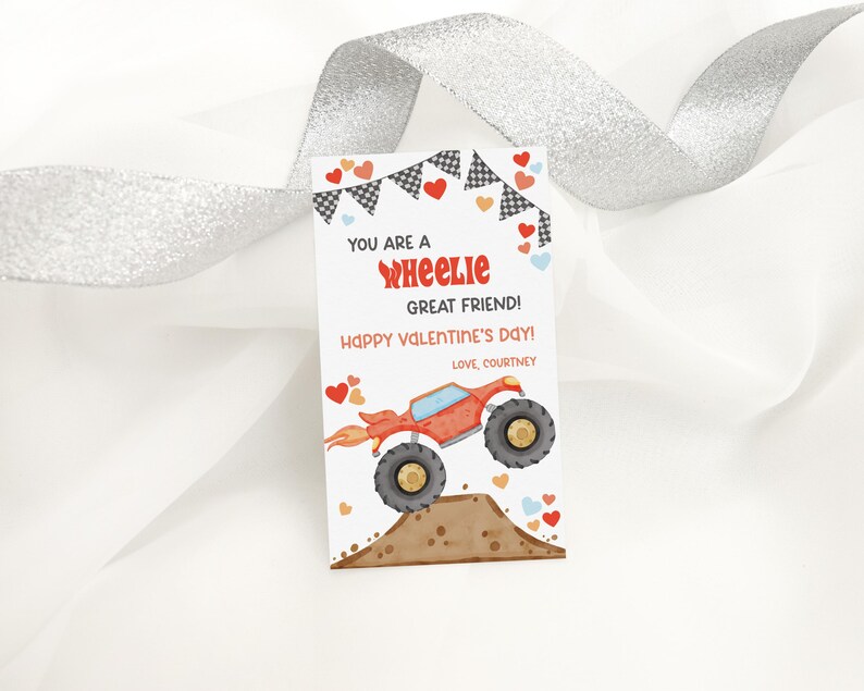 Editable Monster Truck Valentines Tag Red Monster Truck Valentine Gift ...