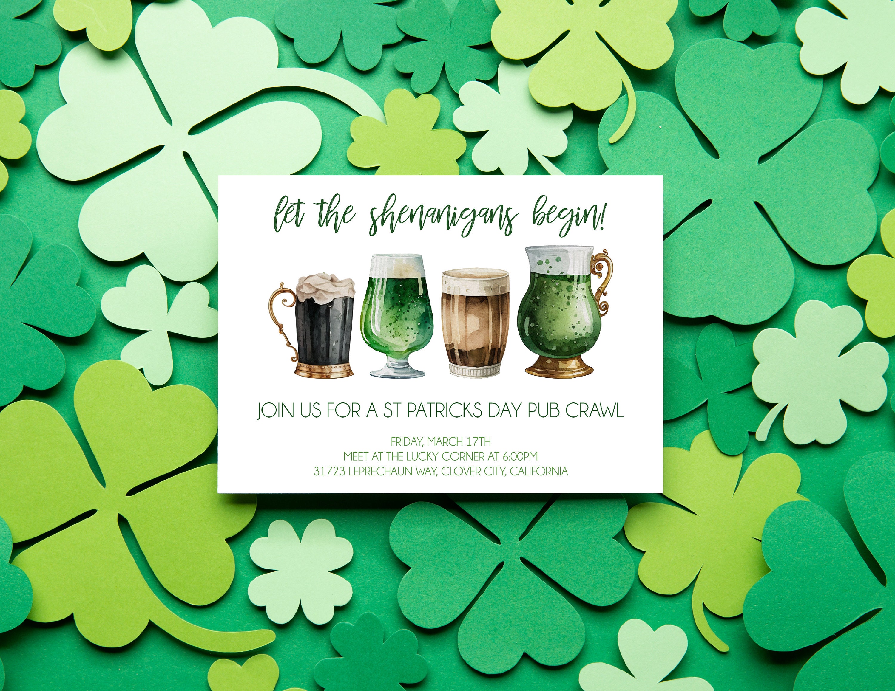 Let the Shenanigans Begin St Pattys Day Pub Crawl Bar Crawl Invitation ...