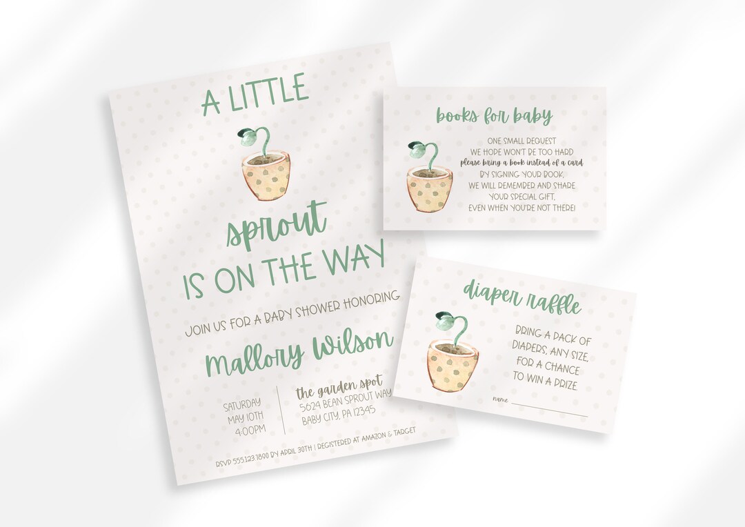 Editable A Little Sprout on the Way Baby Shower Invitation With Book ...