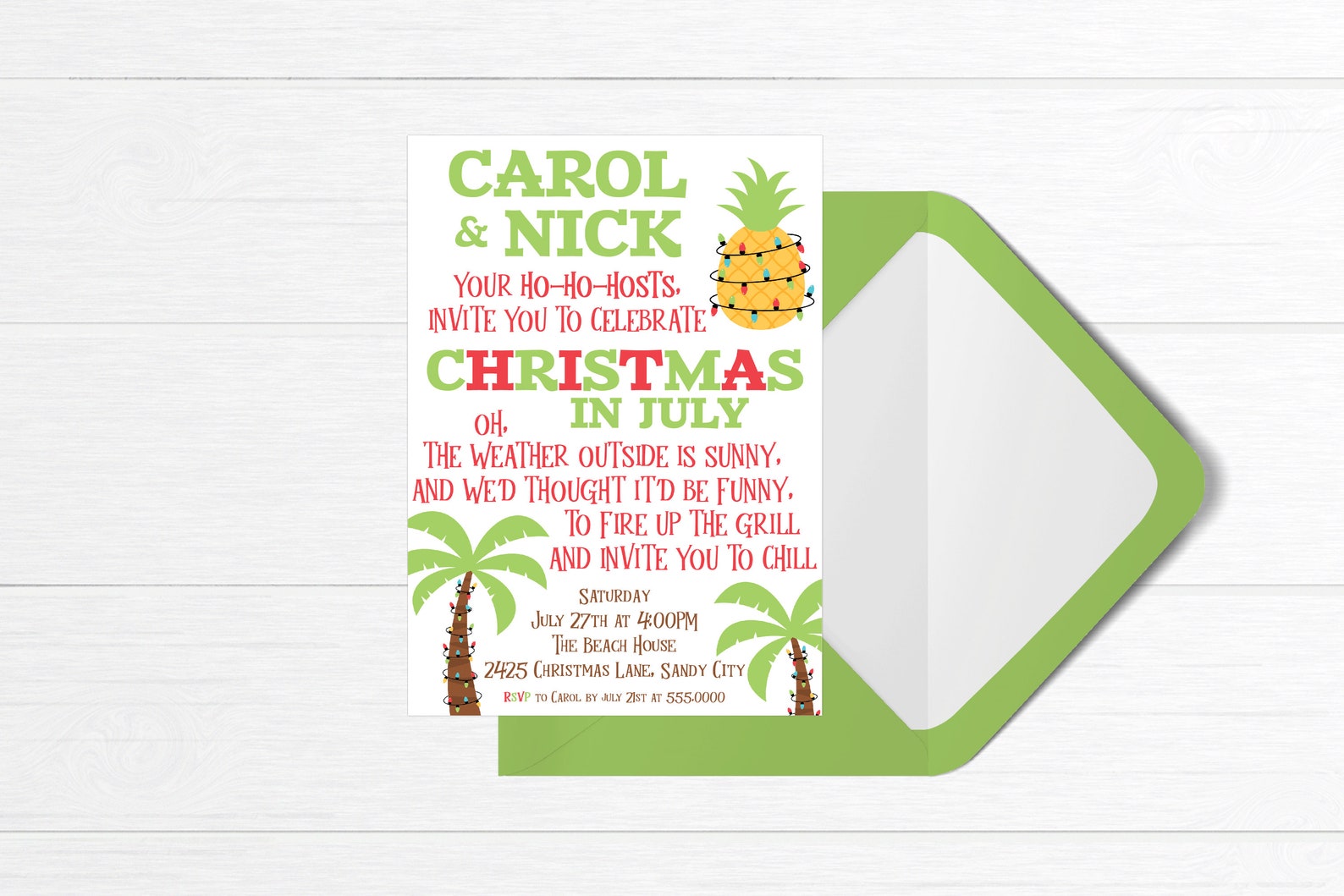 Editable Christmas in July Invitation | Tropical Christmas | Summer ...