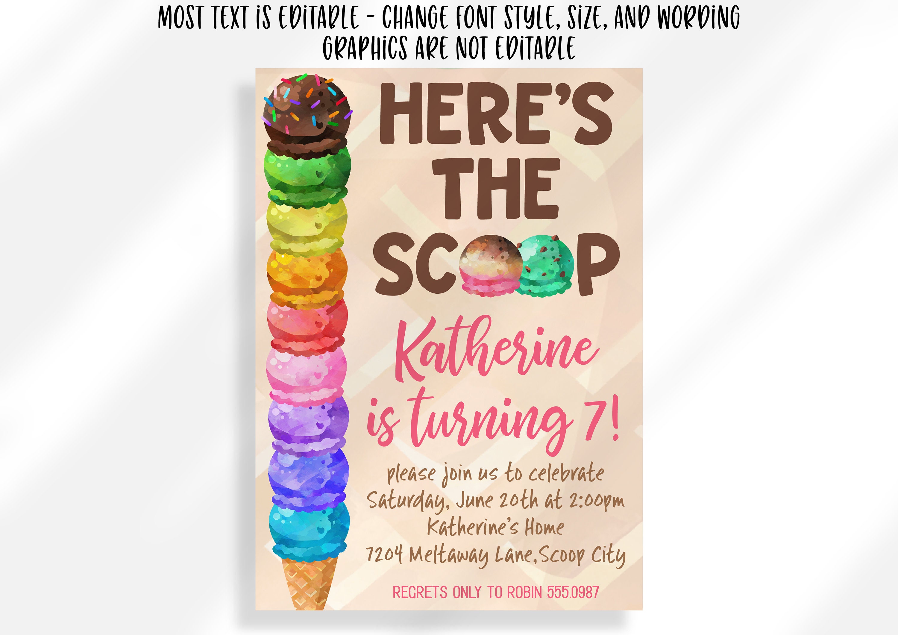 Editable Heres the Scoop Birthday Invitation Digital Download Ice Cream ...