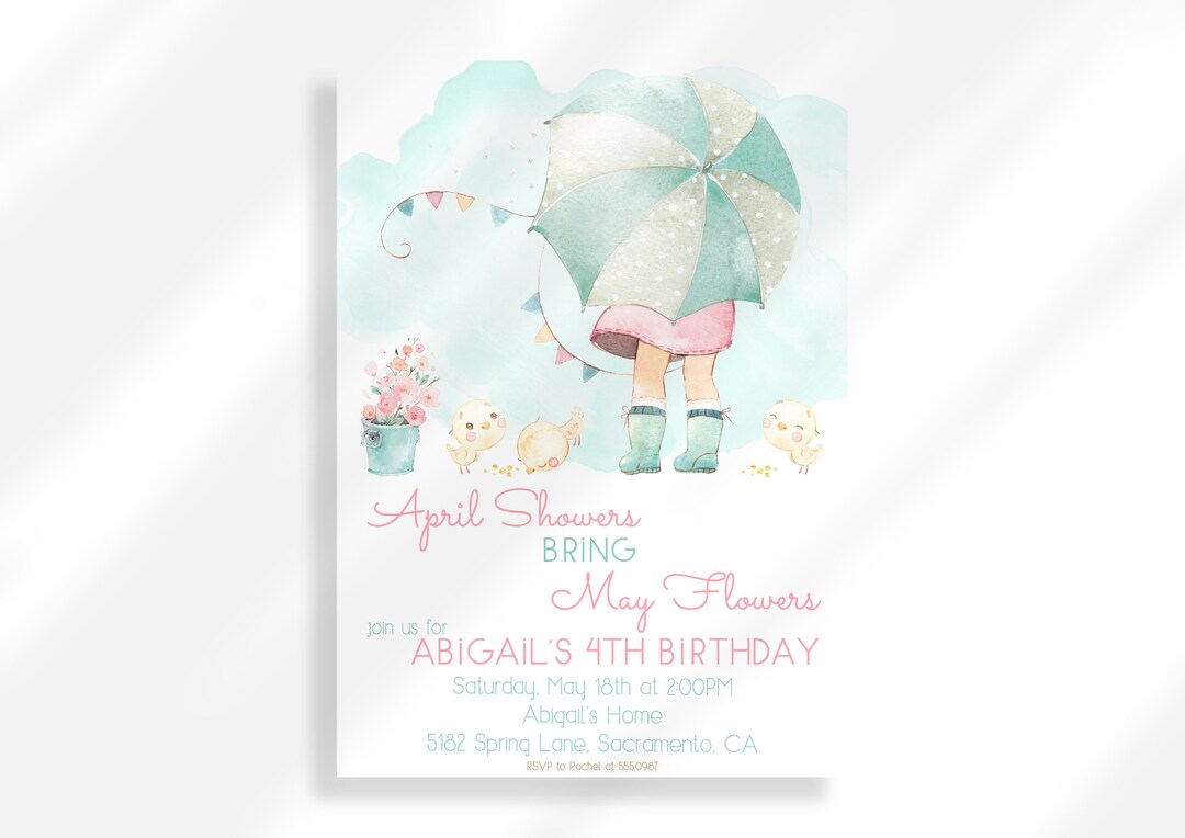 Editable April Showers Bring May Flowers Birthday Invite Digital ...