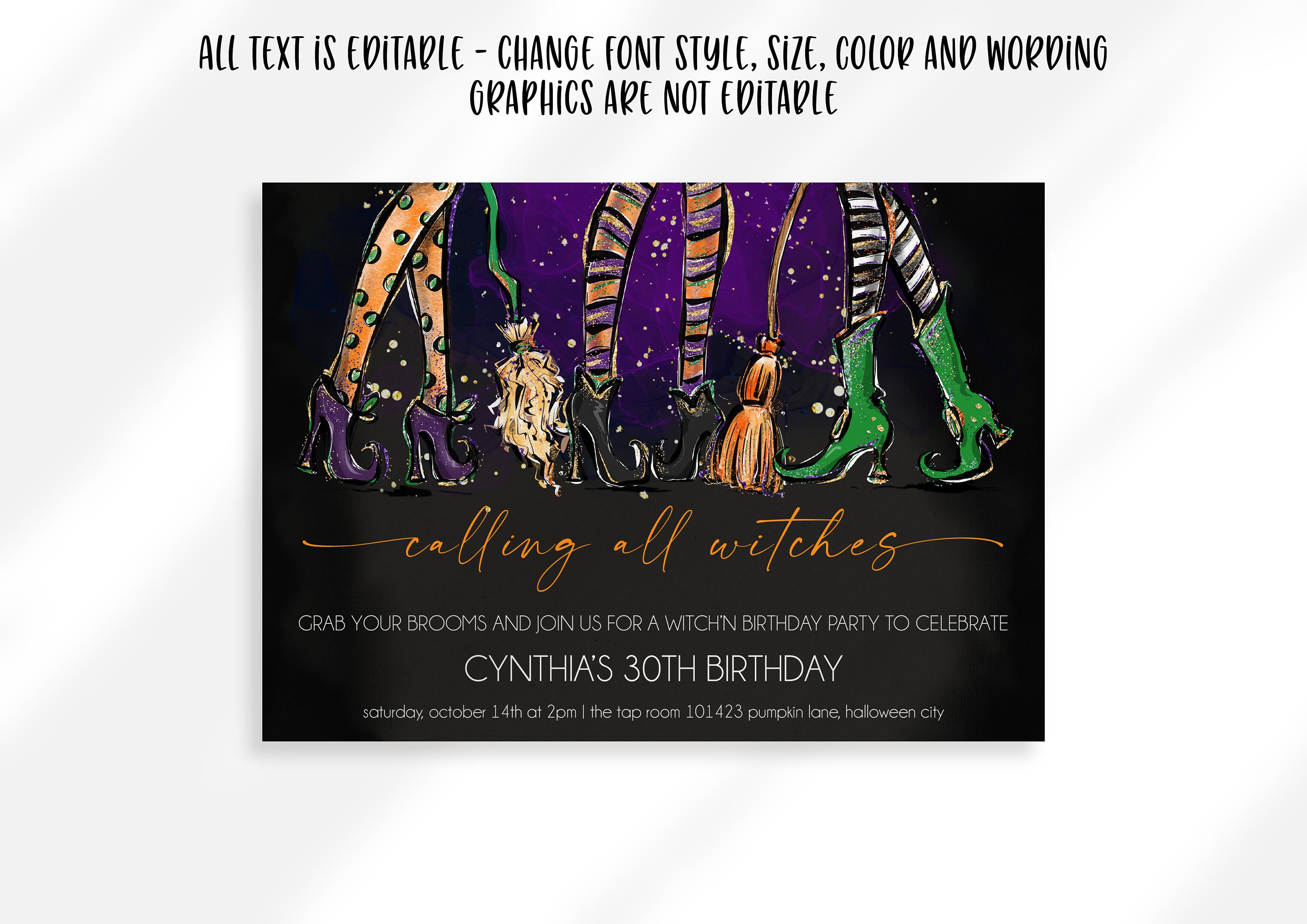 Editable Witch Birthday Party Invite | Halloween Party Invitation ...