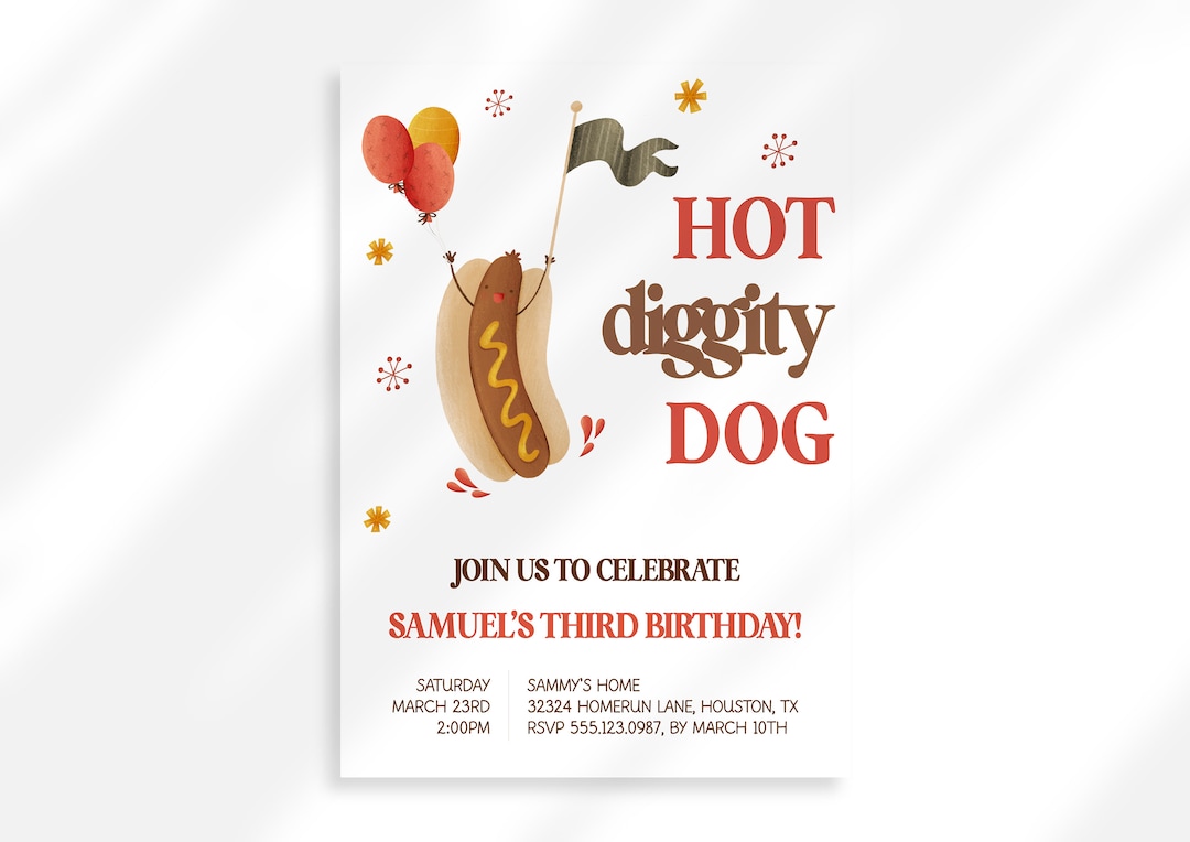 Editable Hot Dog Birthday Invitation Template | Retro Hot Dog Party ...