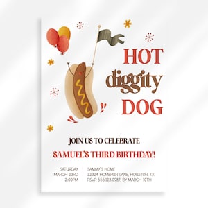 Editable Hot Dog Birthday Invitation Template | Retro Hot Dog Party ...