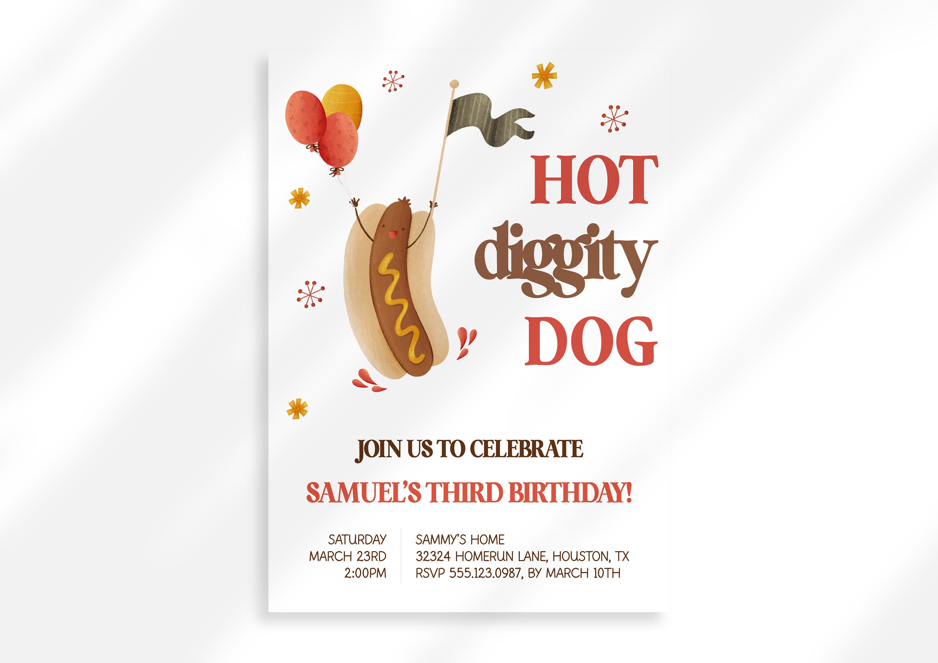 Editable Hot Dog Birthday Invitation Template | Retro Hot Dog Party ...