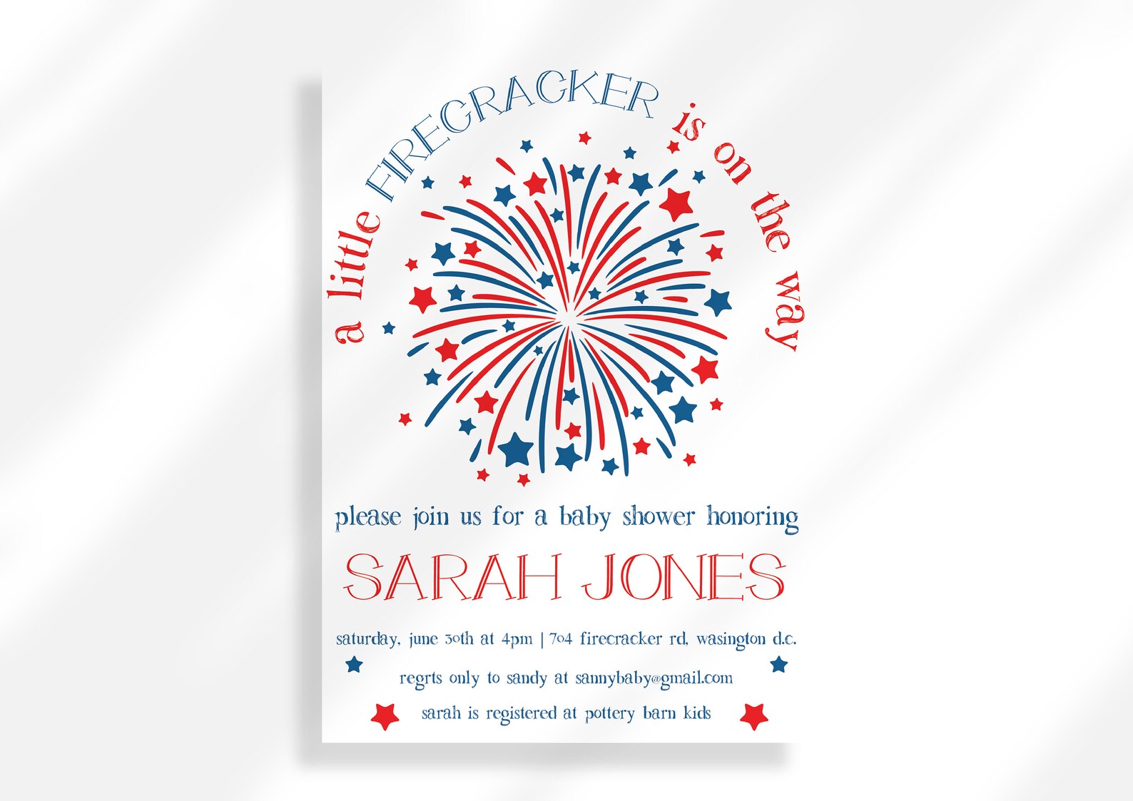 Editable Firecracker Baby Shower Invitation | Red White Blue Invitation ...