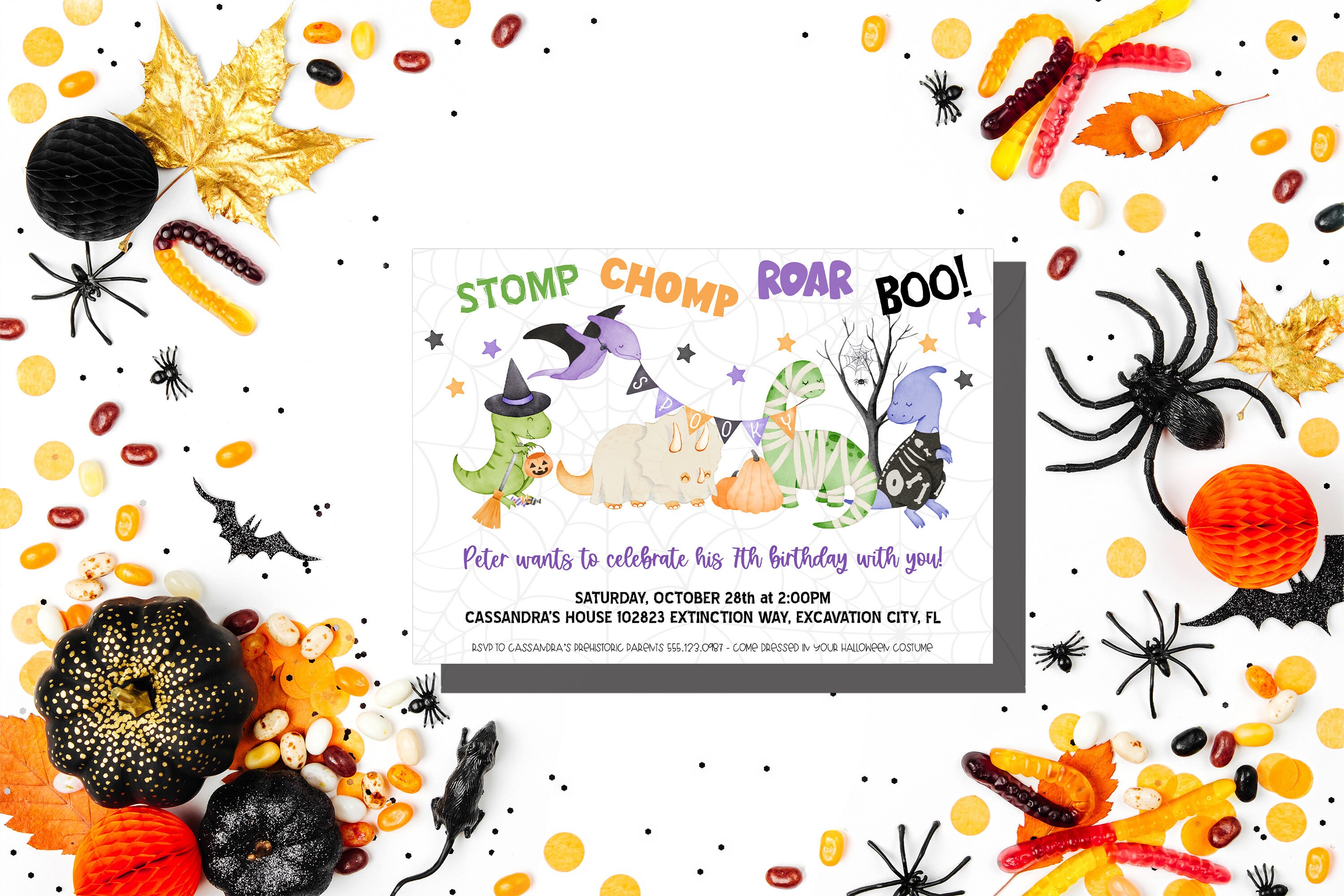 Editable Dinosaur Birthday Invitation Stomp Chomp Roar Boo Birthday ...