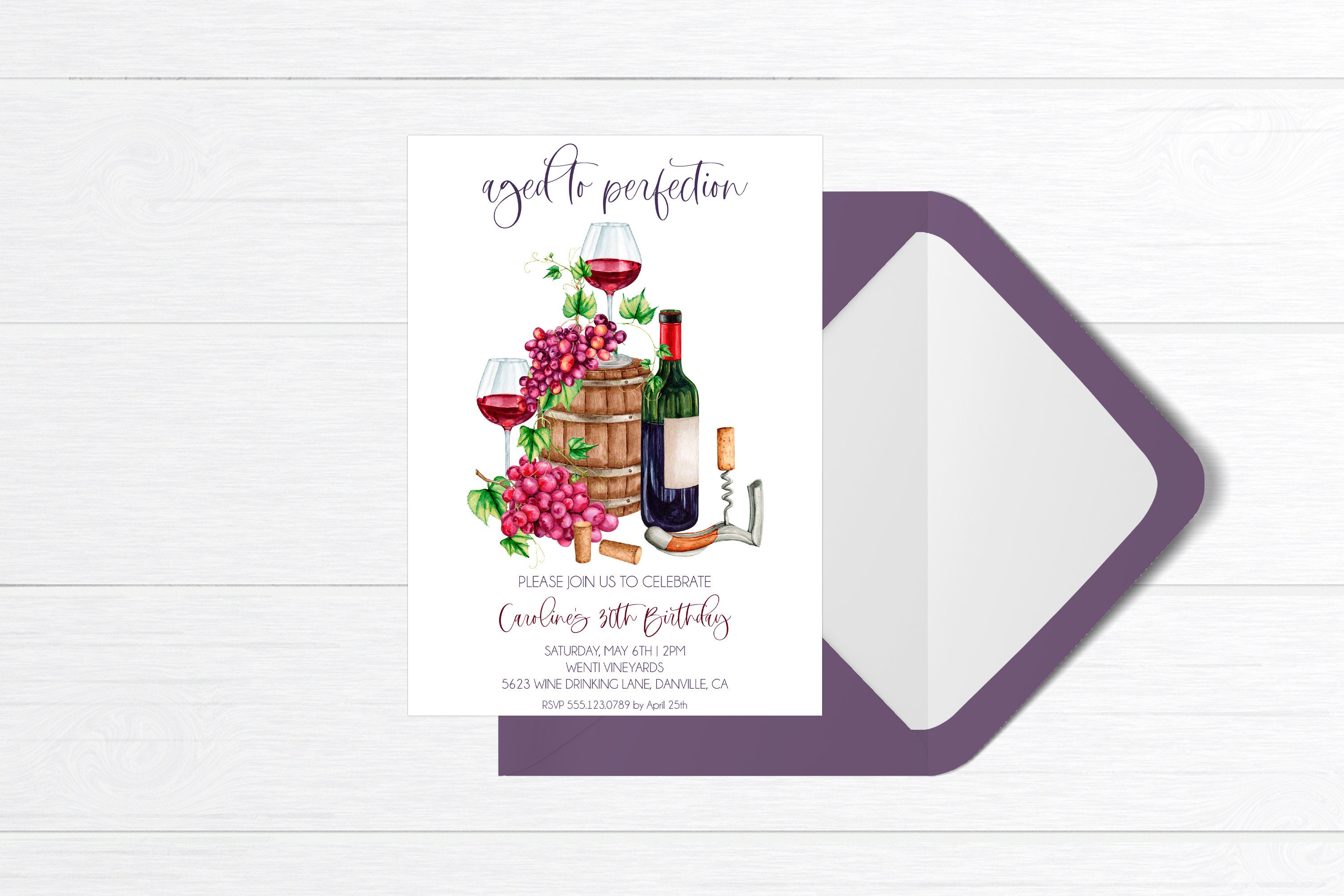 Editable Wine Birthday Invitation Aged To Perfection Invite Winery