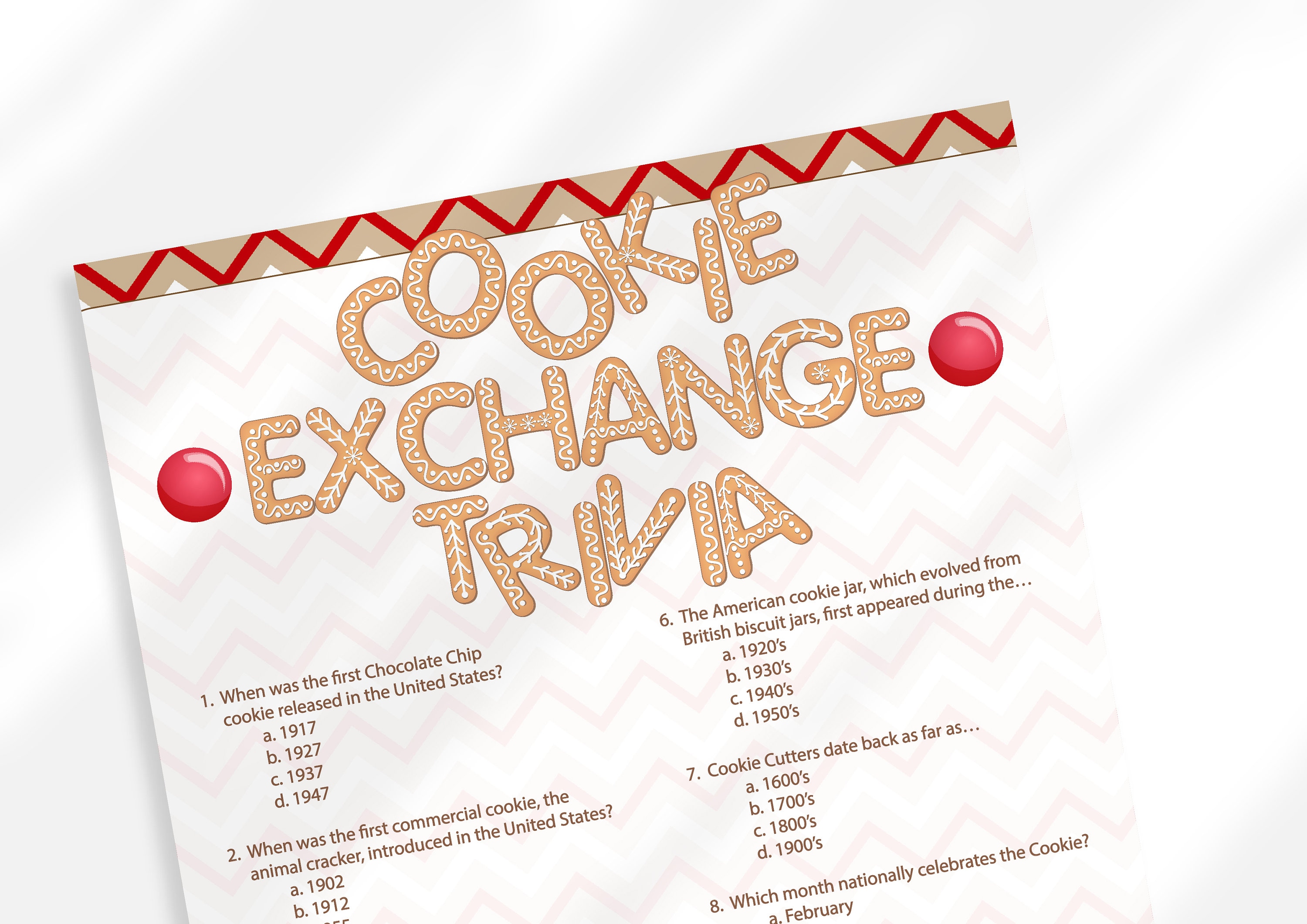 Holiday Cookie Quiz Cookie Trivia Game Christmas Party Holiday Cookie ...