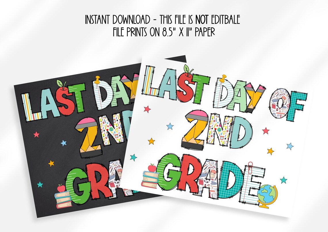 Last Day of 2nd Grade Sign, Autograph Sign Digital Download, End of ...