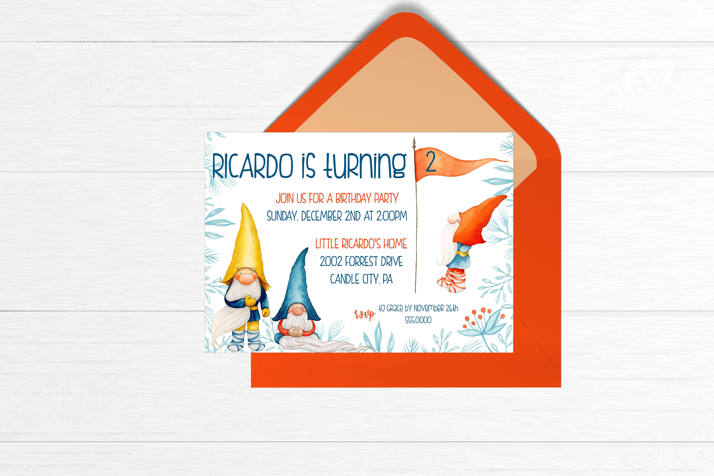 Editable Gnome Birthday Invitation for Instant Digital Download ...
