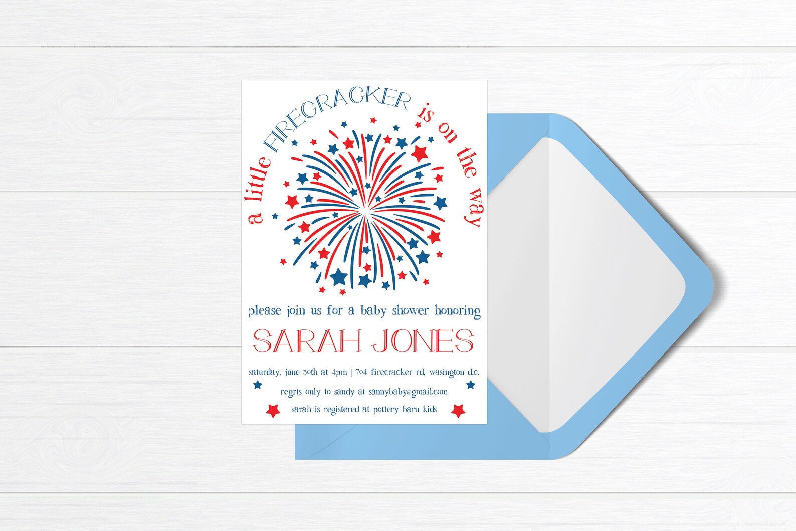 Editable Firecracker Baby Shower Invitation Red White Blue Invitation ...