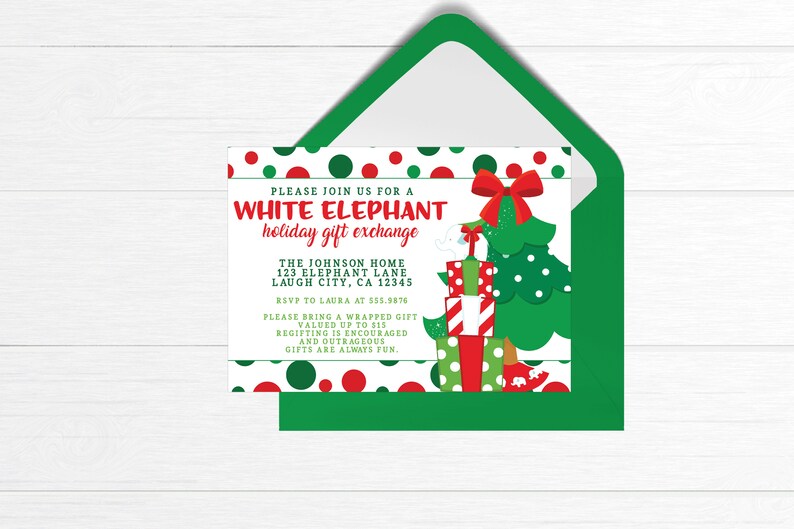 Editable White Elephant Invitation Gift Exchange Christmas Printable ...
