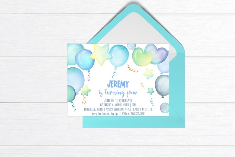 Editable Blue Birthday Invitation for Instant Digital Download - Etsy