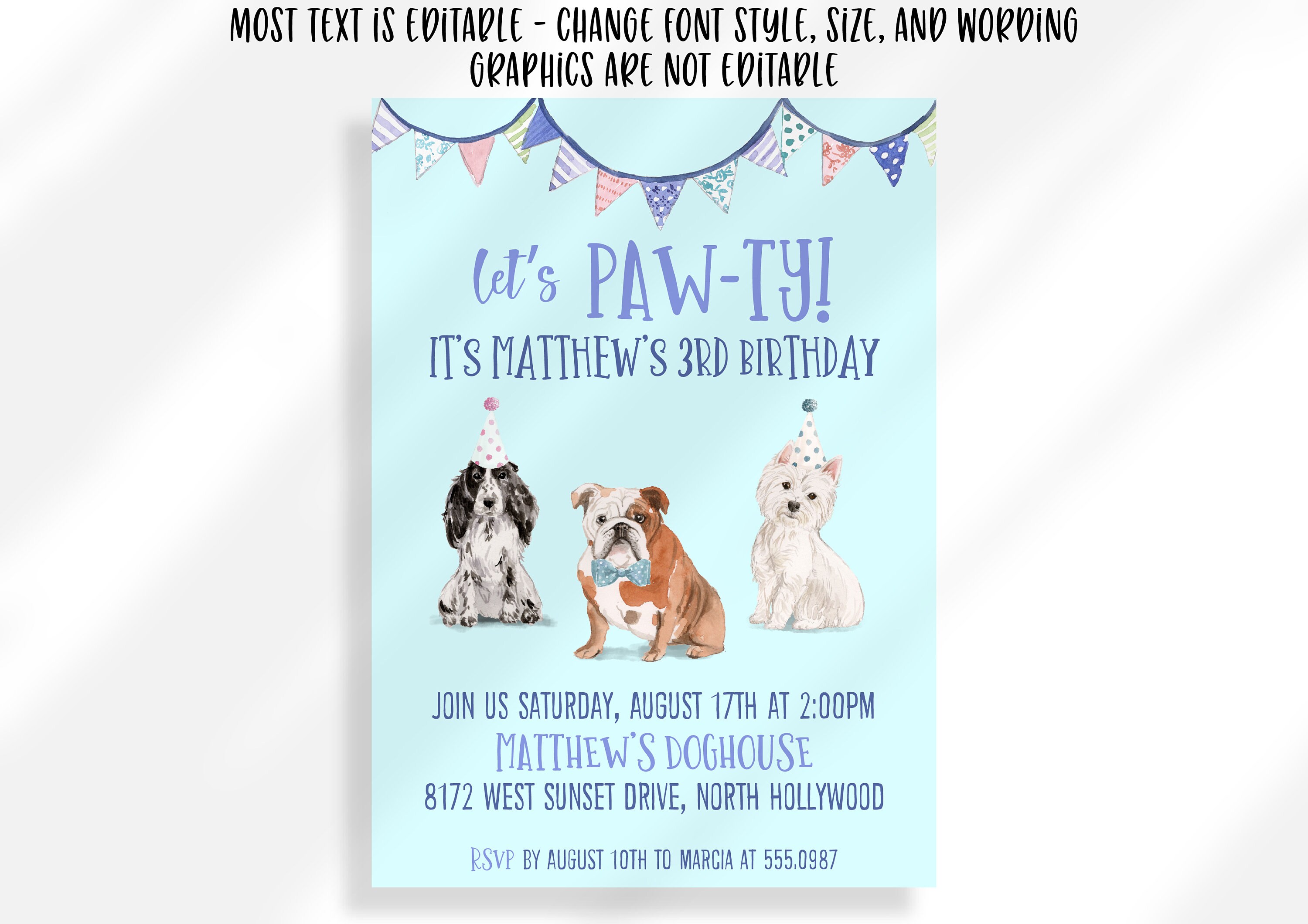 Editable Dog Birthday Invitation for Instant Digital Download ...