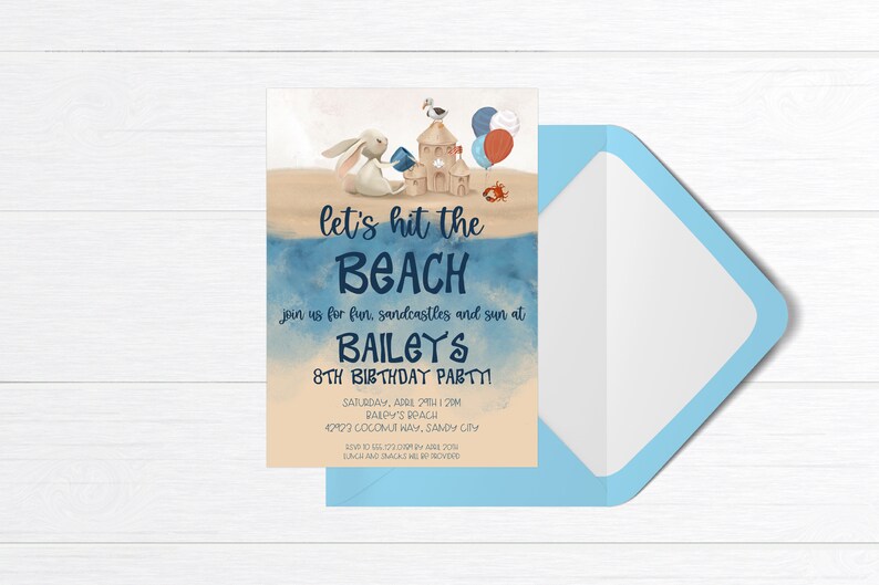 Editable Beach Party Invitation Template | Beach Invite Printable ...