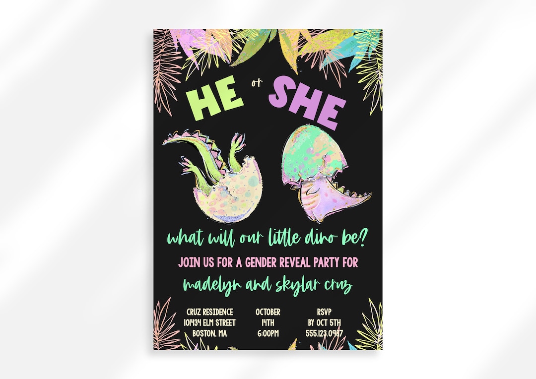 Editable Dinosaur Gender Reveal Invitation Digital Download | He or She ...