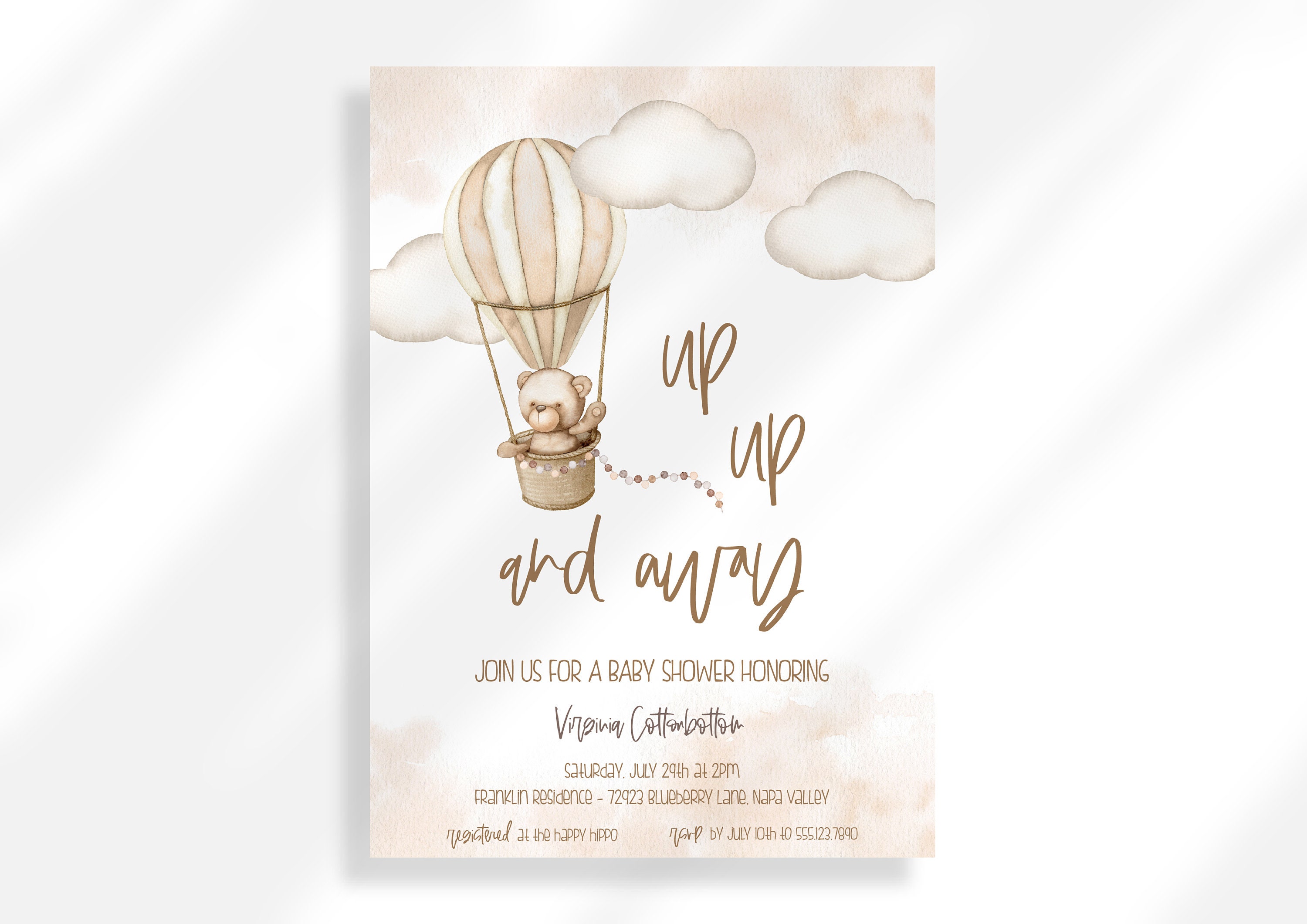 Editable up up and Away Baby Shower Invitation | Hot Air Balloon ...