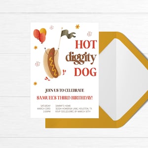 Editable Hot Dog Birthday Invitation Template | Retro Hot Dog Party ...