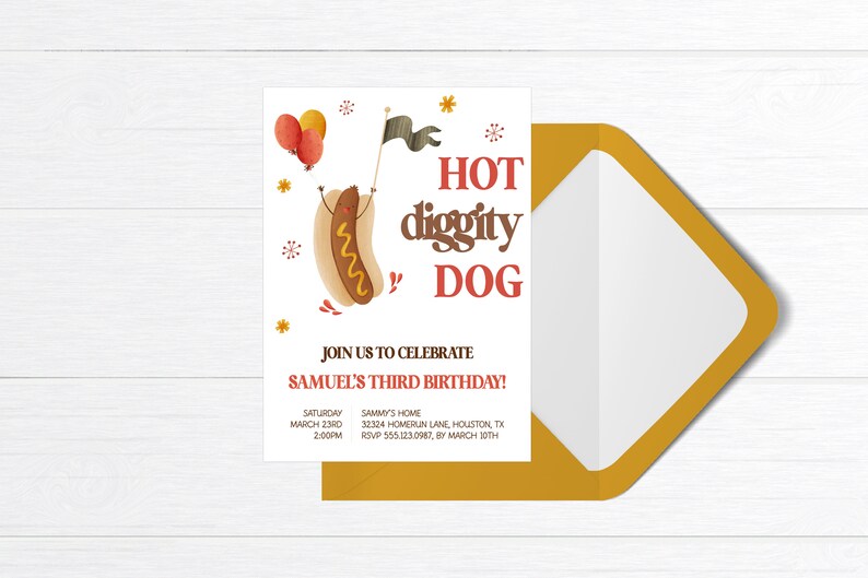 Editable Hot Dog Birthday Invitation Template | Retro Hot Dog Party ...