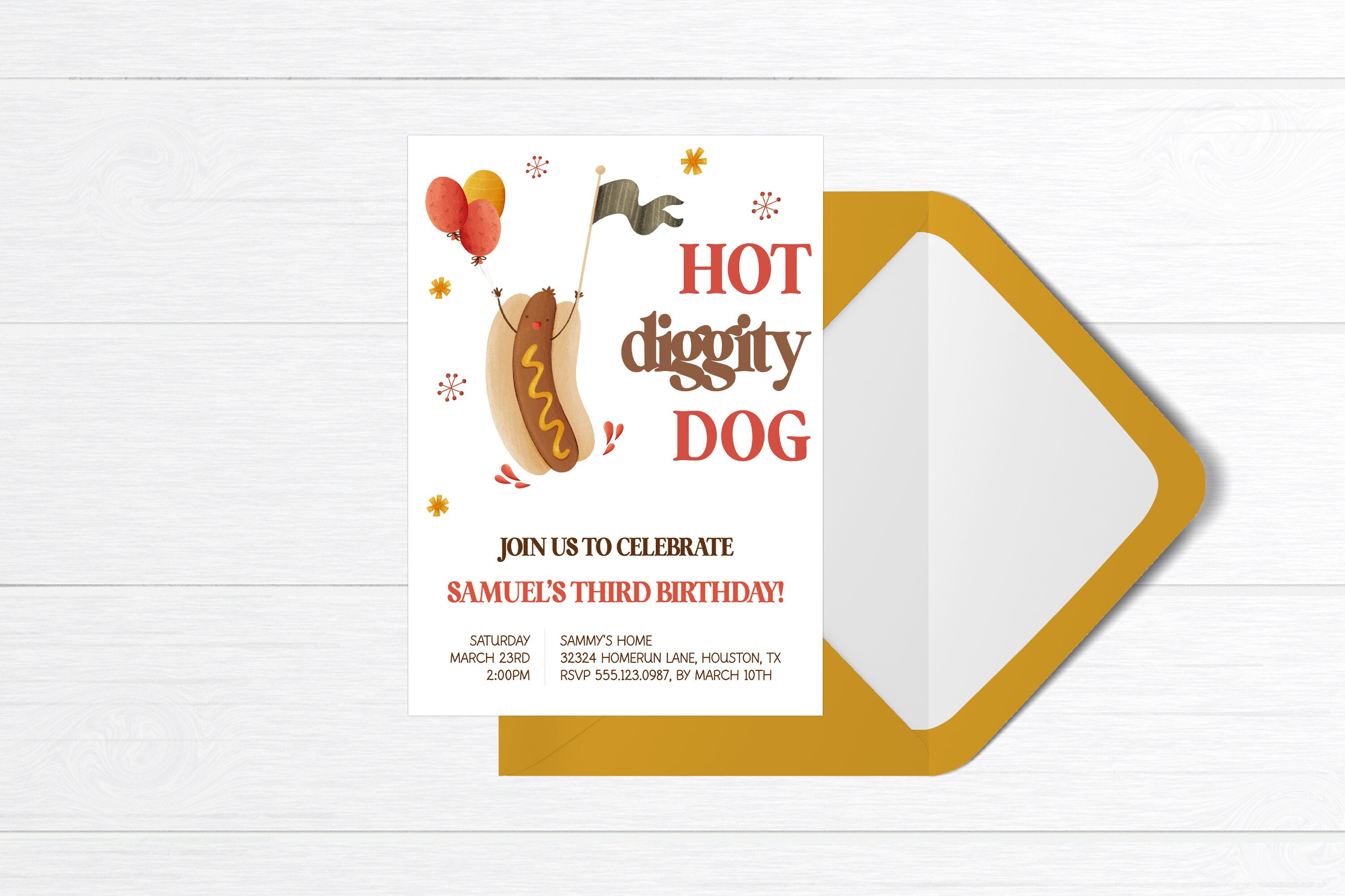 Editable Hot Dog Birthday Invitation Template | Retro Hot Dog Party ...