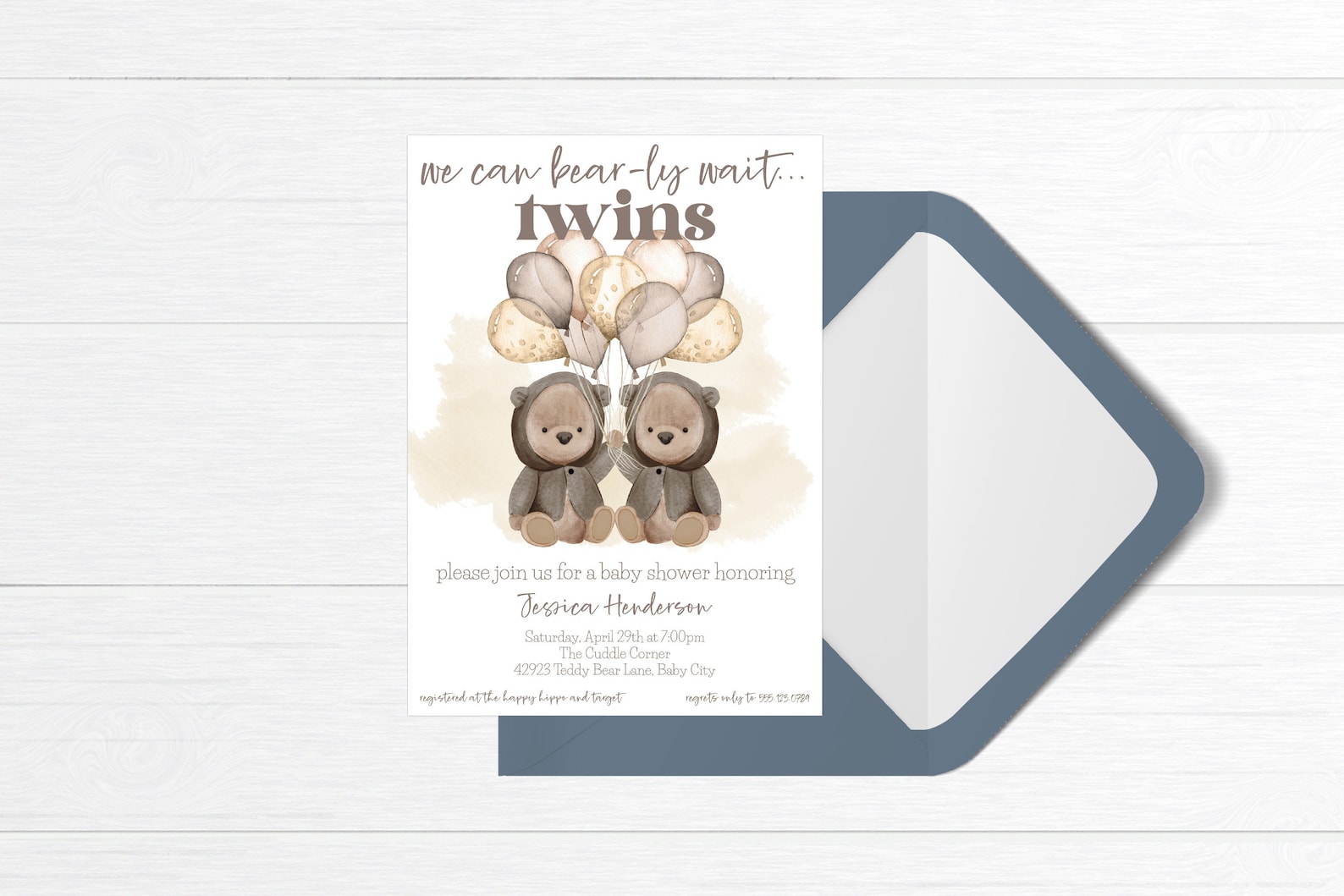Editable Twin Baby Shower Invitation Instant Download Twin Teddy Bear ...
