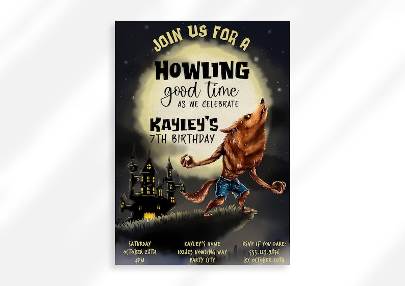 Werewolf Birthday Invitation Kid Halloween Party Invitation, Halloween ...