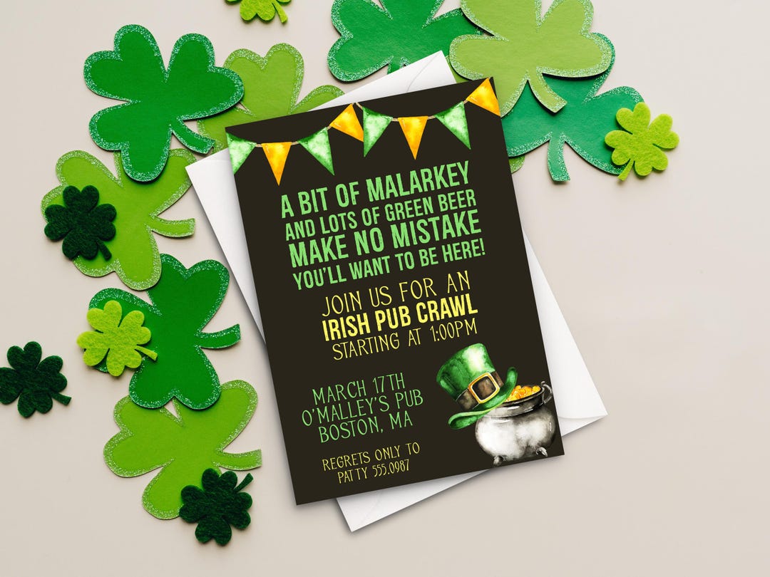 St Patricks Day Pub Crawl Bar Crawl Invitation Digital Download ...