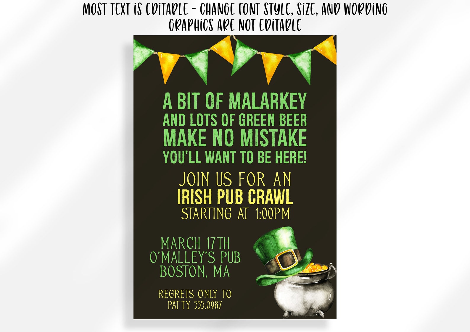 St Patricks Day Pub Crawl Bar Crawl Invitation Digital Download ...