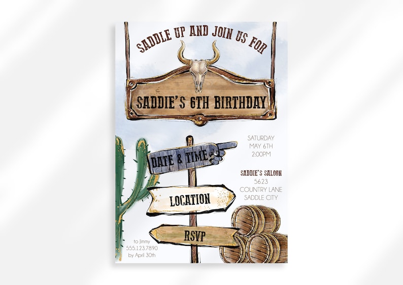 Saddle up Birthday Party Invitation Girl Editable, Country Western ...
