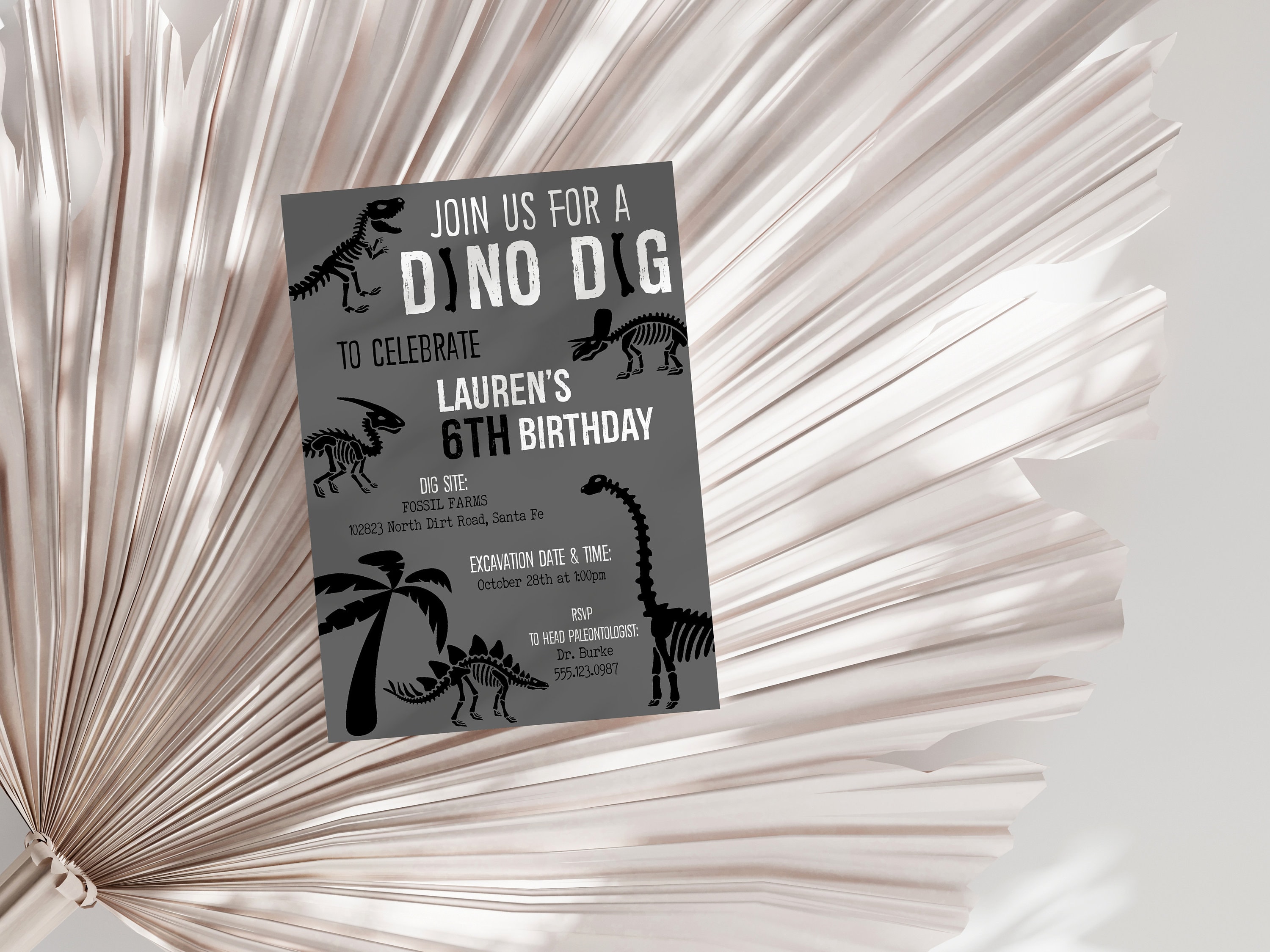 Editable Dinosaur Excavation Party | Dinosaur Birthday Invitation ...