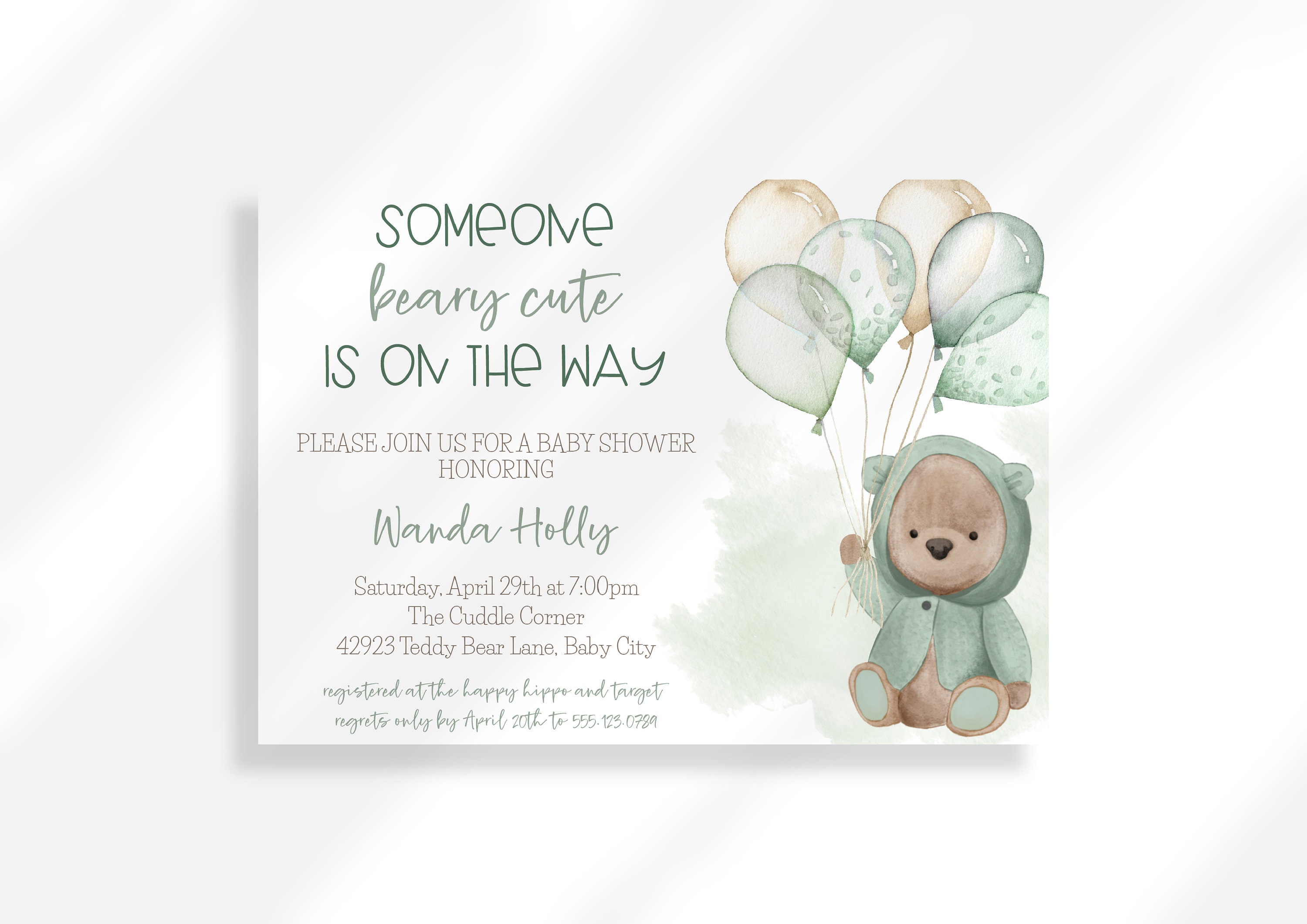 Editable Bear Baby Shower Invitation Beary Cute Baby Shower - Etsy