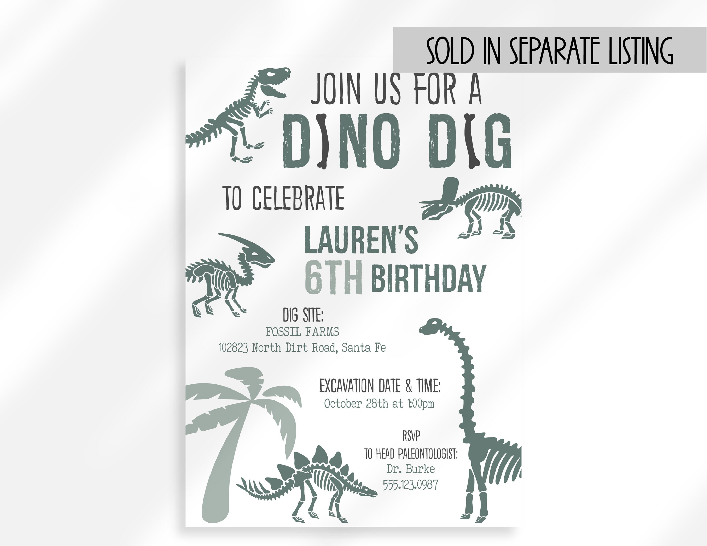 Editable Dinosaur Excavation Party | Dinosaur Birthday Invitation ...