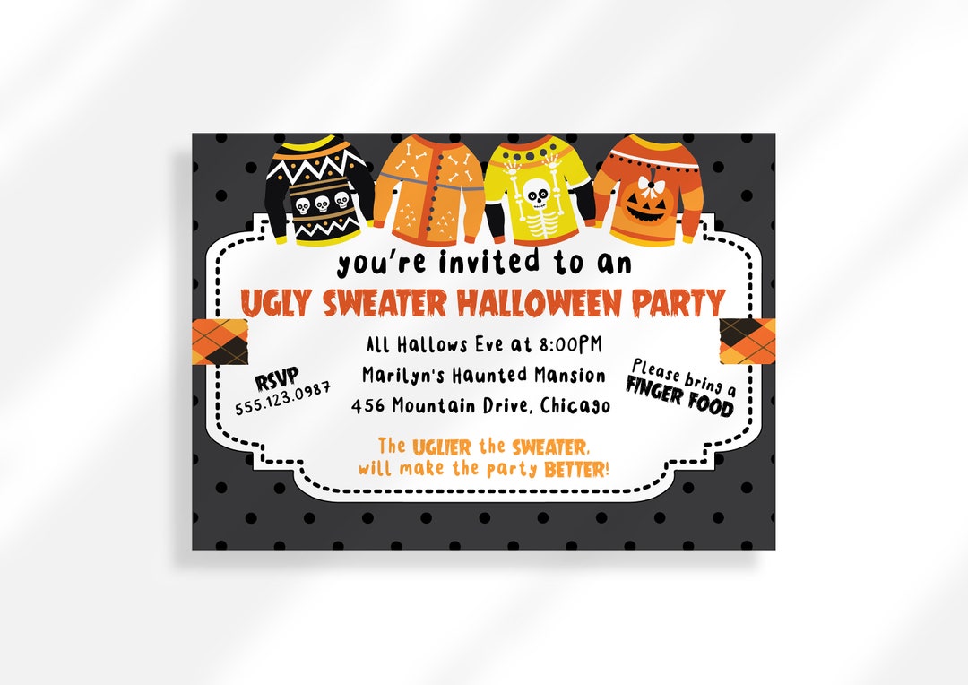 Editable Halloween Ugly Sweater Party Invitation for Instant Digital ...