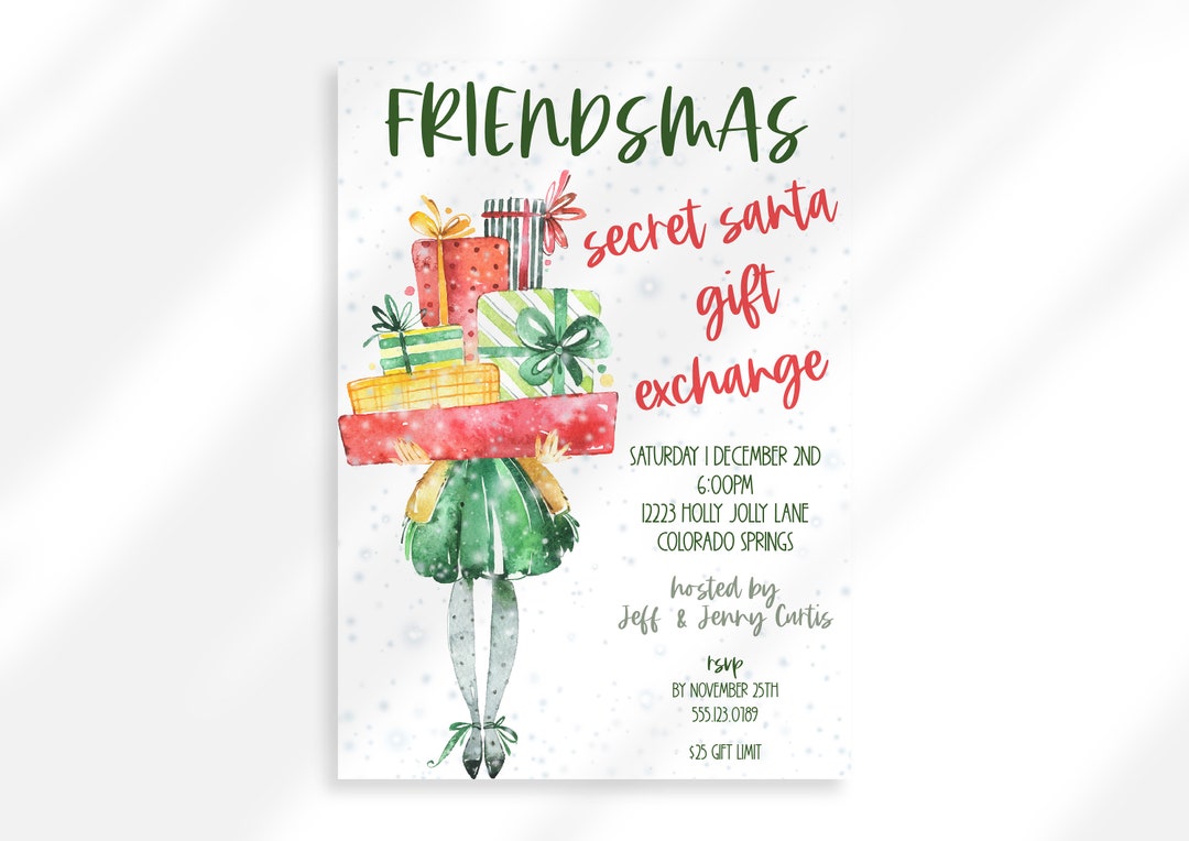 Editable Friends Secret Santa Printable Invitation - Etsy