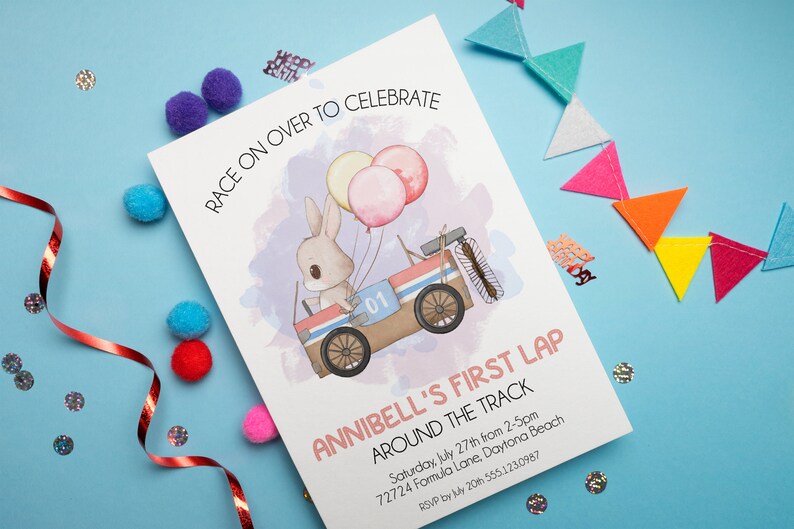 Editable First Lap Birthday Invitation for Girls | Race Car Birthday ...