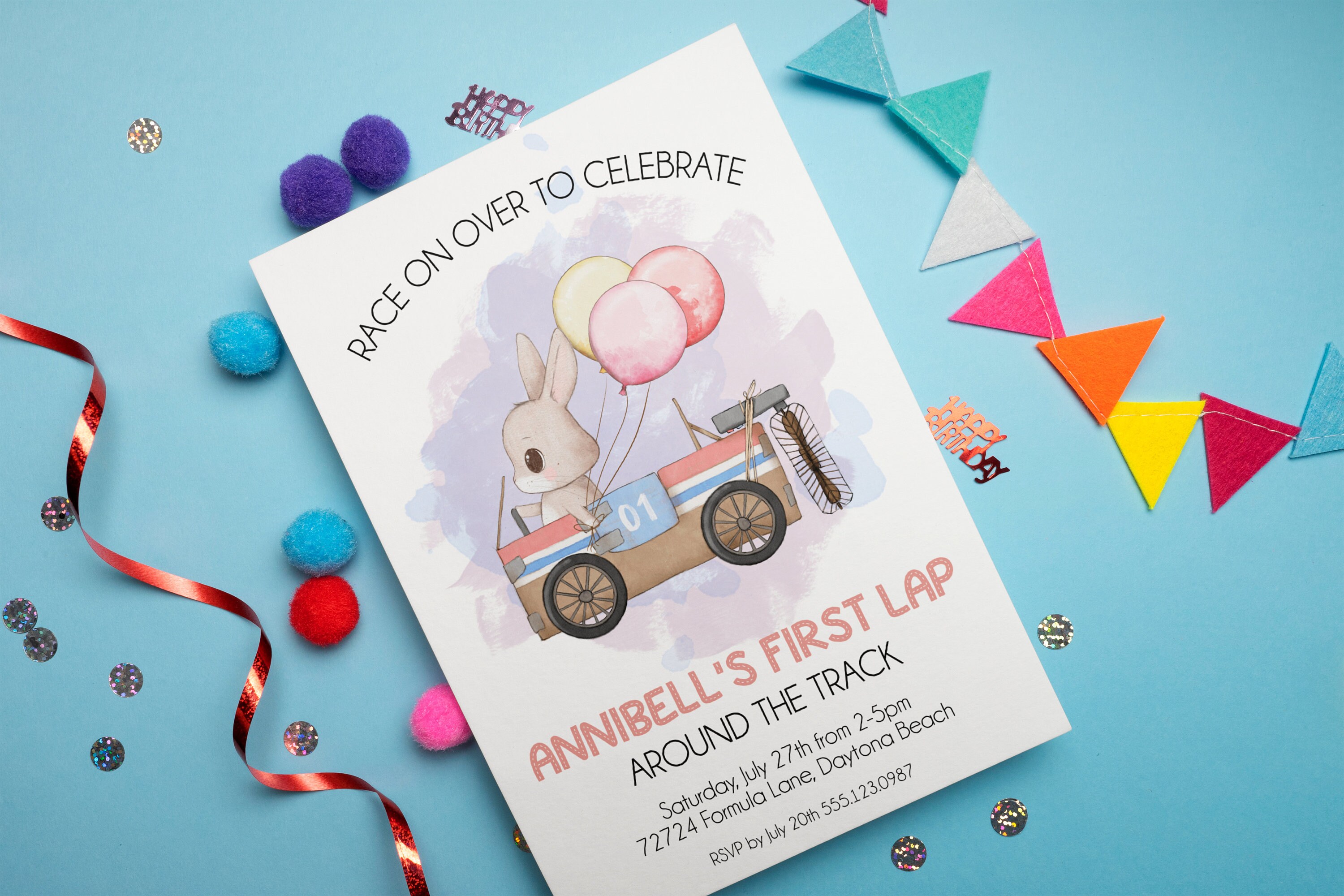 Editable First Lap Birthday Invitation for Girls | Race Car Birthday ...