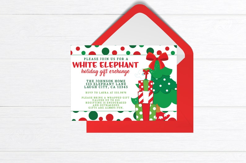 Editable White Elephant Invitation | Gift Exchange Christmas Printable ...