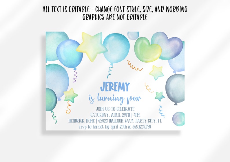 Editable Blue Birthday Invitation for Instant Digital Download - Etsy