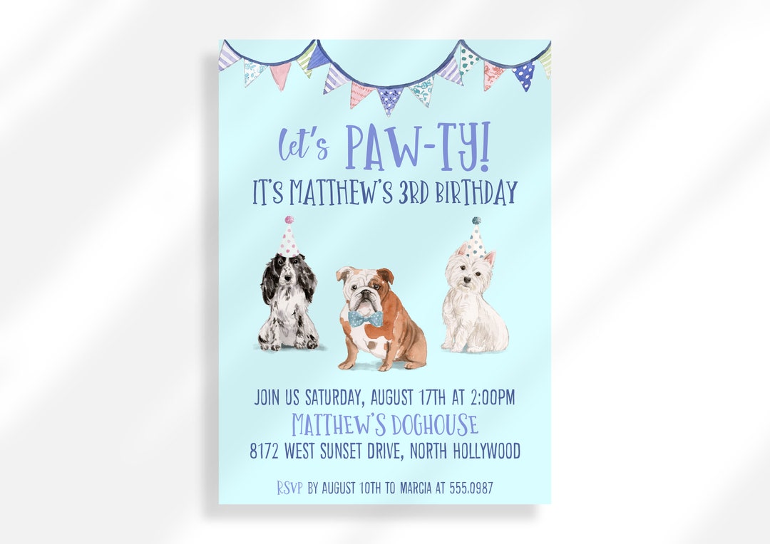 Editable Dog Birthday Invitation for Instant Digital Download ...