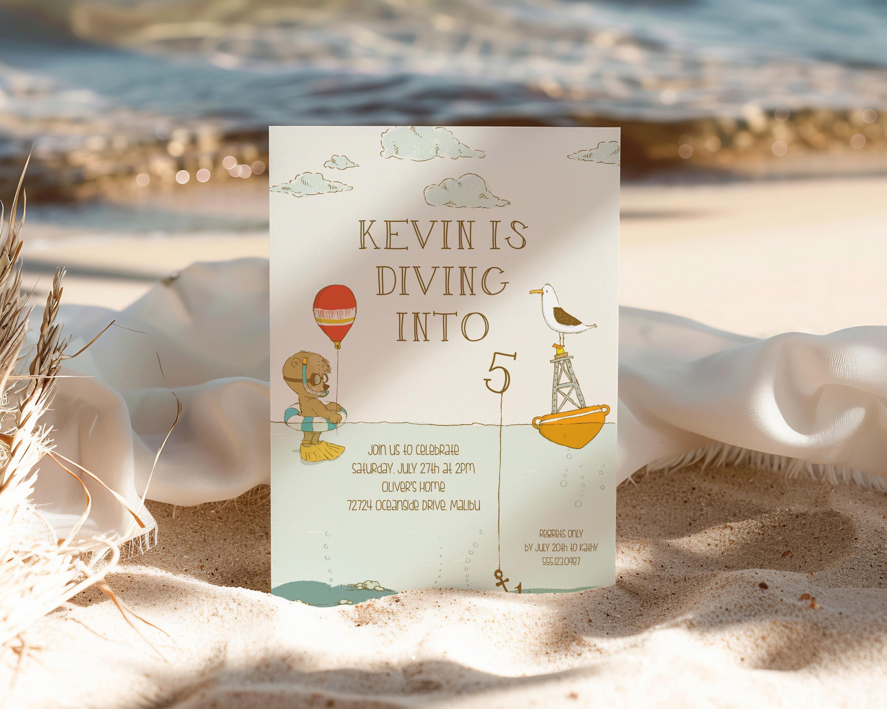 Editable Dive Into Five Birthday Invitation Boy | Tropical Summer Pool ...