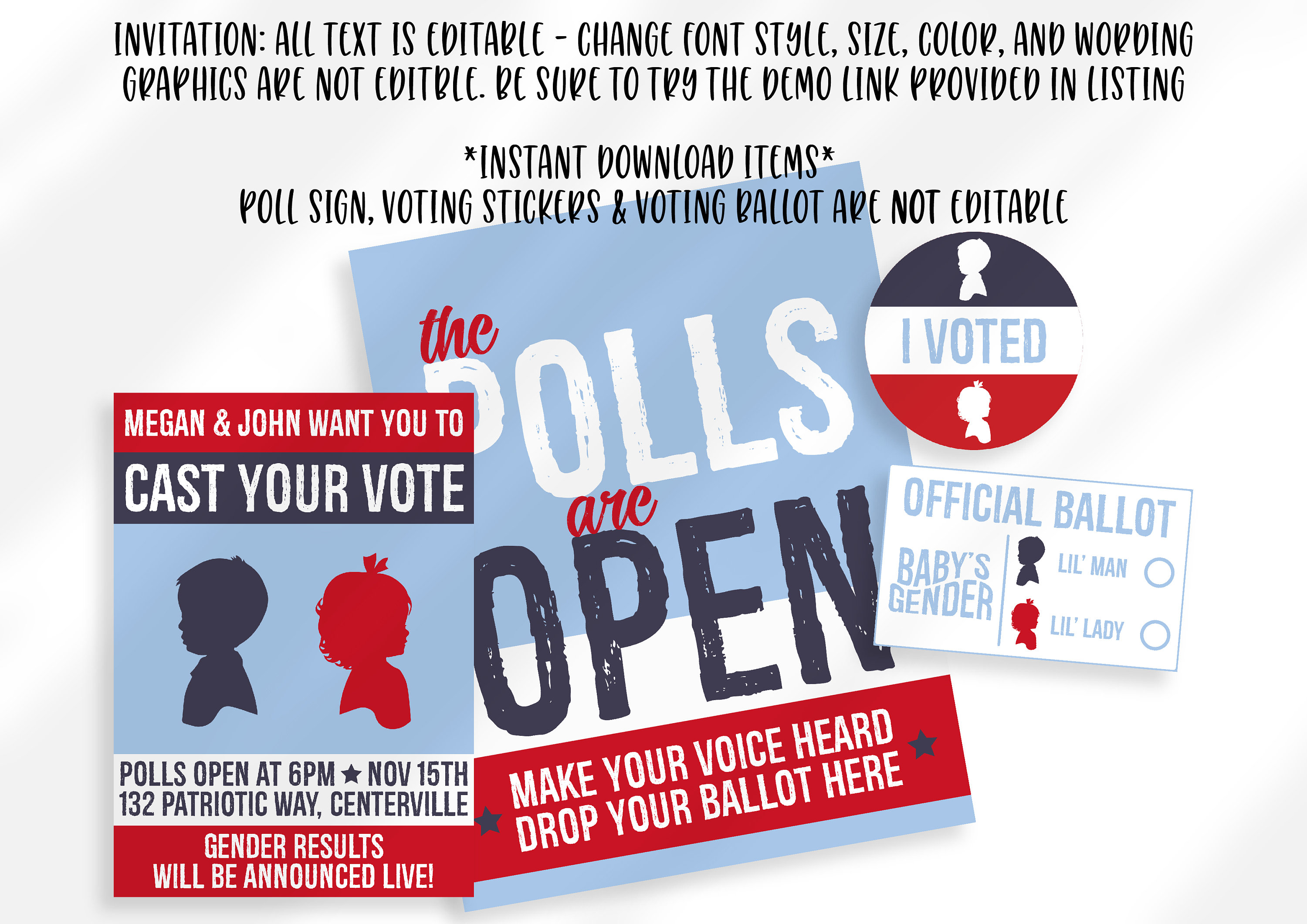 Voting Gender Reveal Invitation Printable | Red and Blue Voting ...