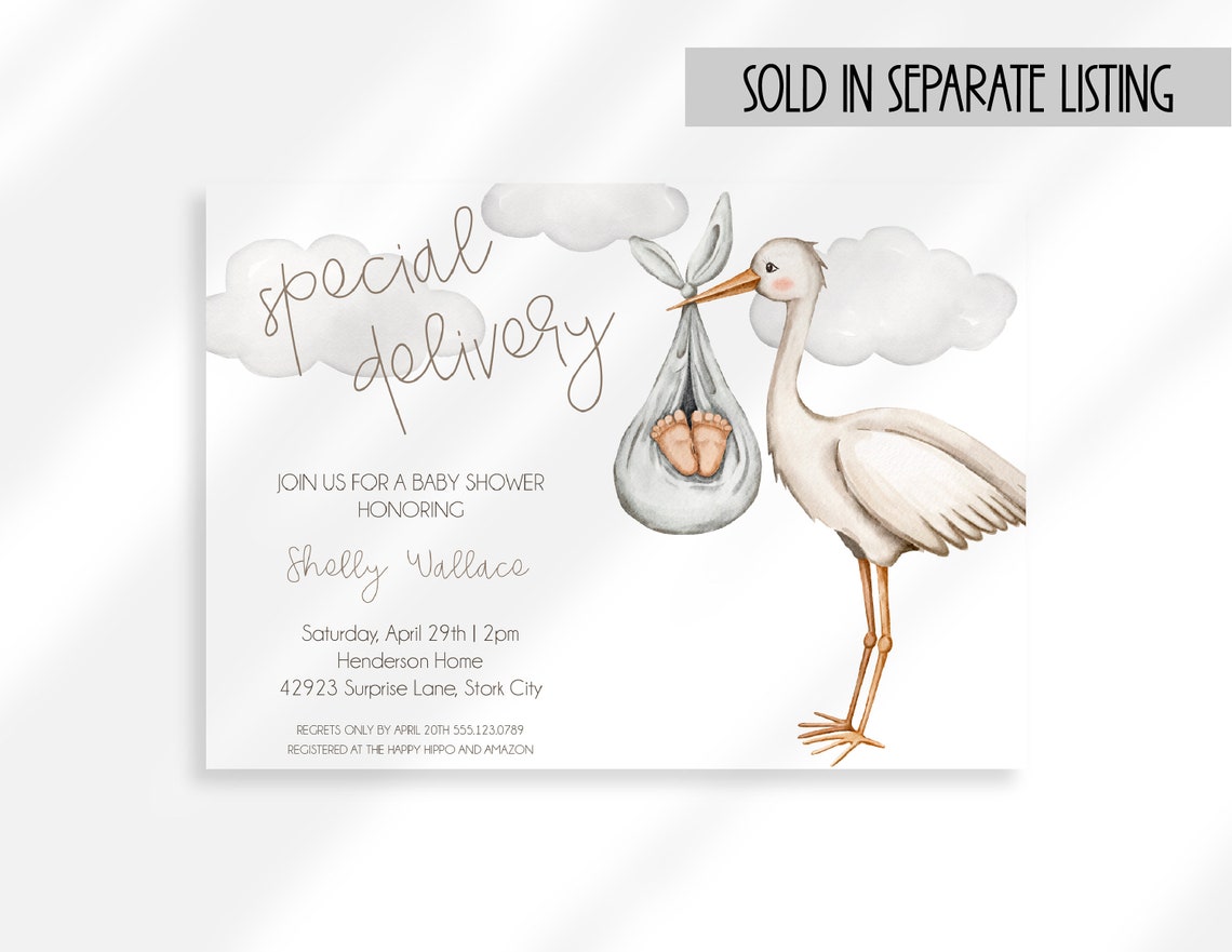 Editable Stork Baby Shower Invitation Gender Neutral Baby Shower Invite ...